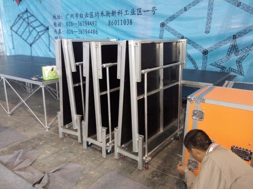 Folding Movable Stage Platform Performance Easy Moving Brown Black